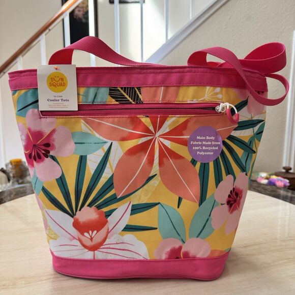 Sun Squad | Other | New Sun Squad Cooler Tote 2can Bag Pink Floral ...